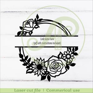 Floral Wreath Name Sign SVG - Flower Laser Cut Personalized Sign ...