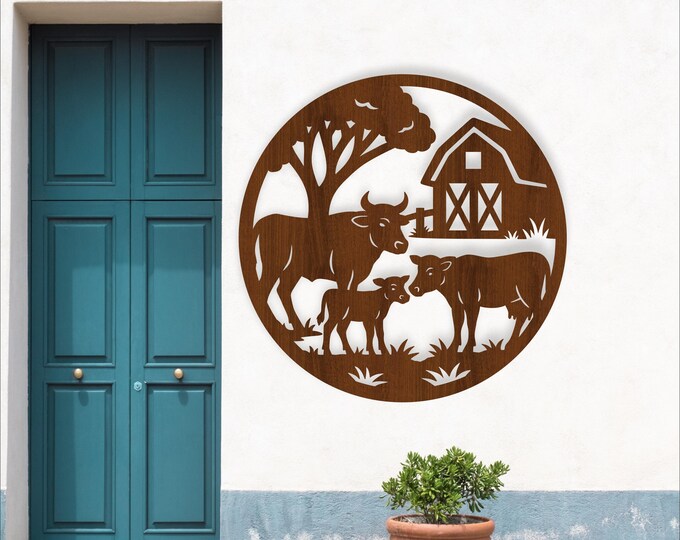 Farm Welcome Sign Engraving PNG | Rustic Cow and Barn Scene for ...