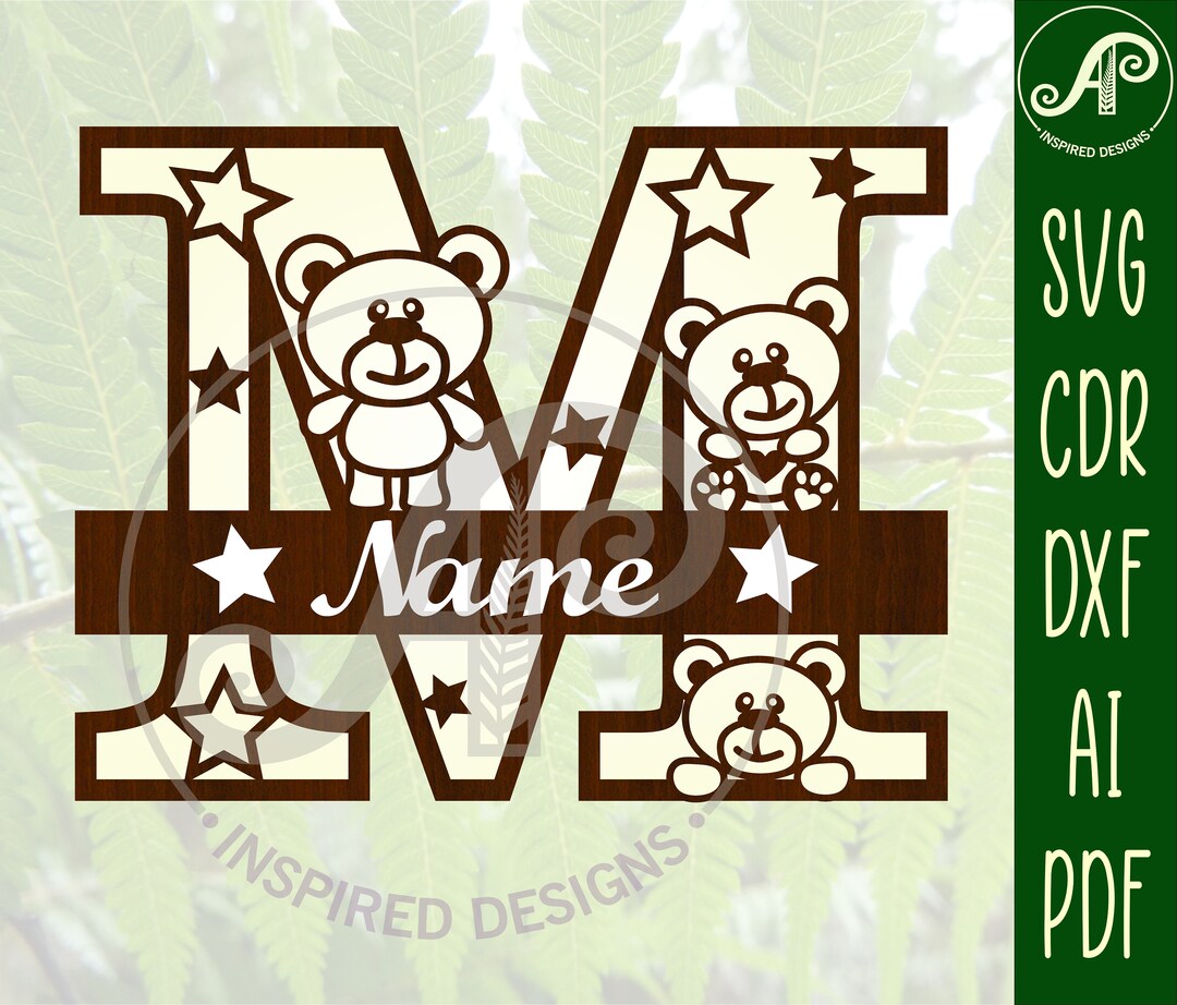 Teddy Bear Monogram Letter Name Signs. 3 Layers SVG Laser Cut - Etsy
