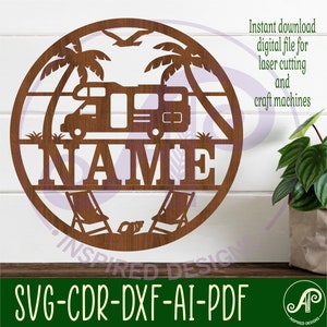 Beach Caravan Name Sign, SVG, Travel Themed Door or Wall Hanger, Laser ...