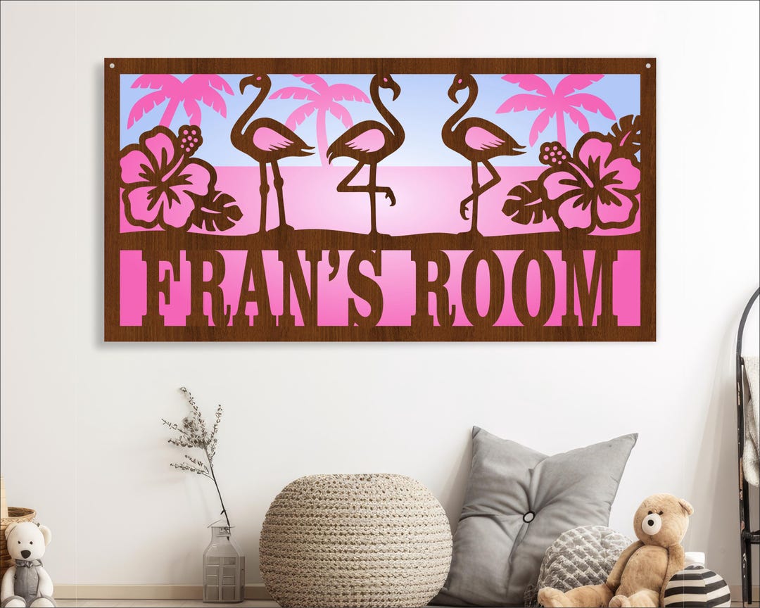 Flamingo Scene 3 Layer Name Sign SVG, Wall Art, Laser Cut Template ...