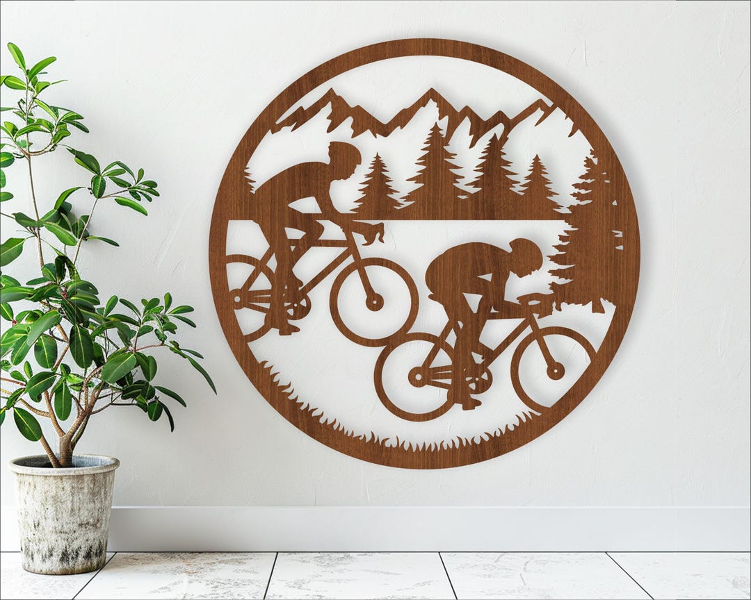 Cyclist Wall Art: Laser Cut Mountain Bike Design (digital Download) - Etsy