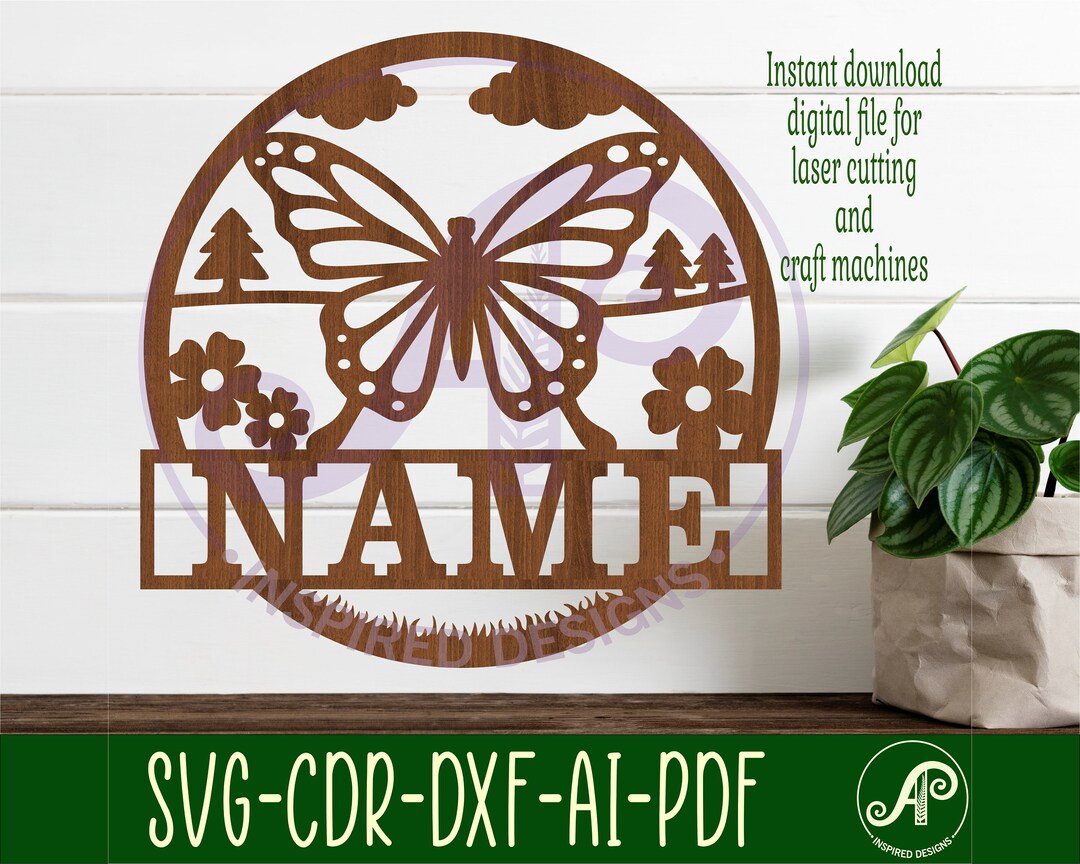 Butterfly Name Sign SVG, Butterfly Nursery Decor Sign, Laser Cut ...