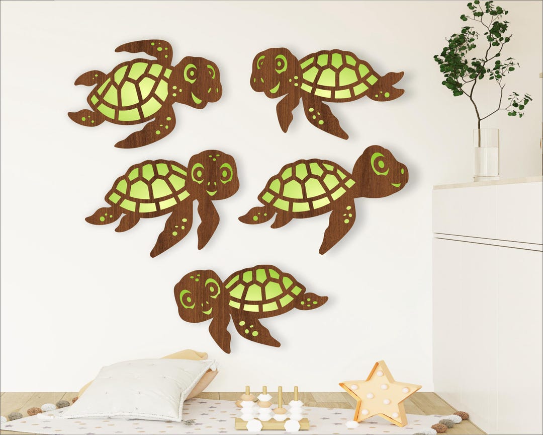 Cute Turtle Laser Cut File Shapes. 5 Two Layer Vector Files SVG, Ai ...