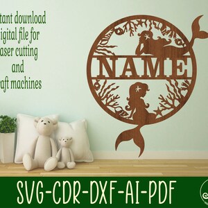 Mermaid Name Sign, SVG, Fantasy Themed Door or Wall Hanger, Laser Cut ...