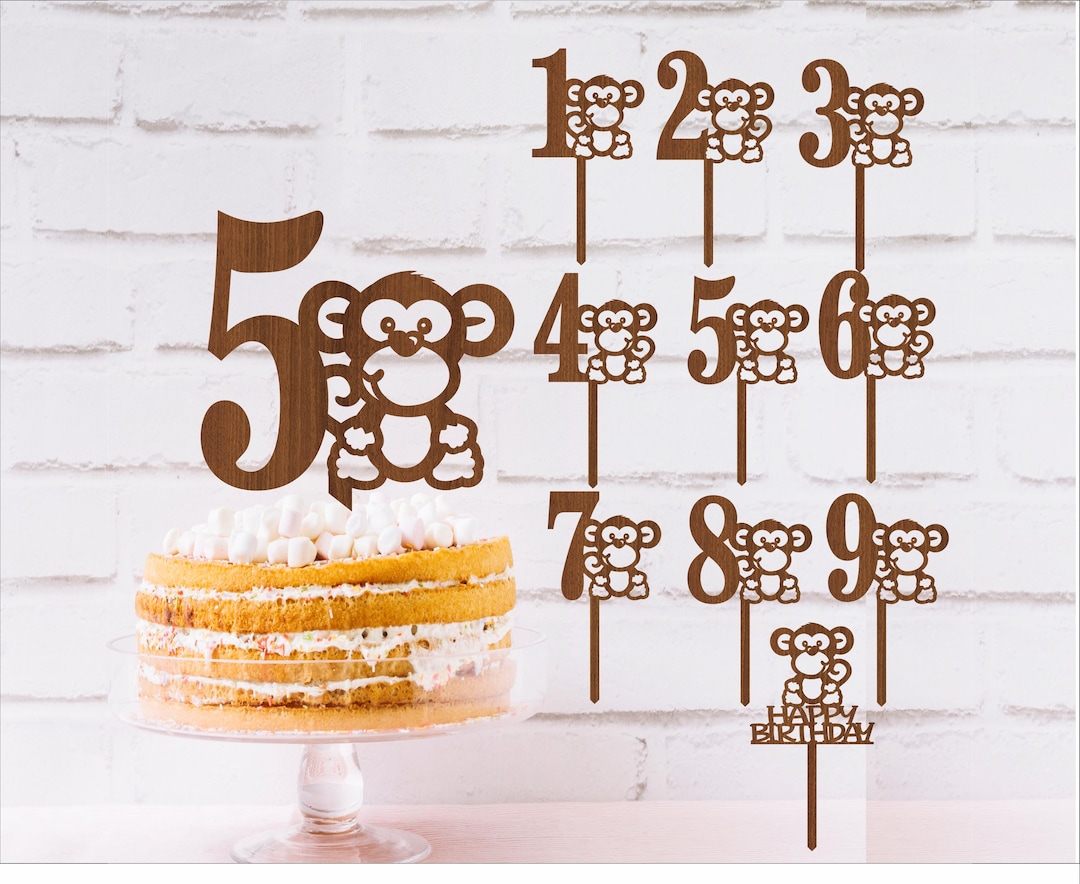 Monkey Number Cake Topper SVG Bundle: Laser Cut Template (digital ...