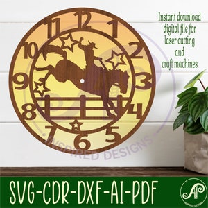 Rodeo Wall Clock Laser Cut Files, SVG File. Vector File Ai, Cdr, Dxf ...