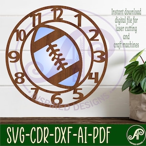 Football / Rugby Ball Wall Clock Laser Cut Files, SVG File. Vector File ...