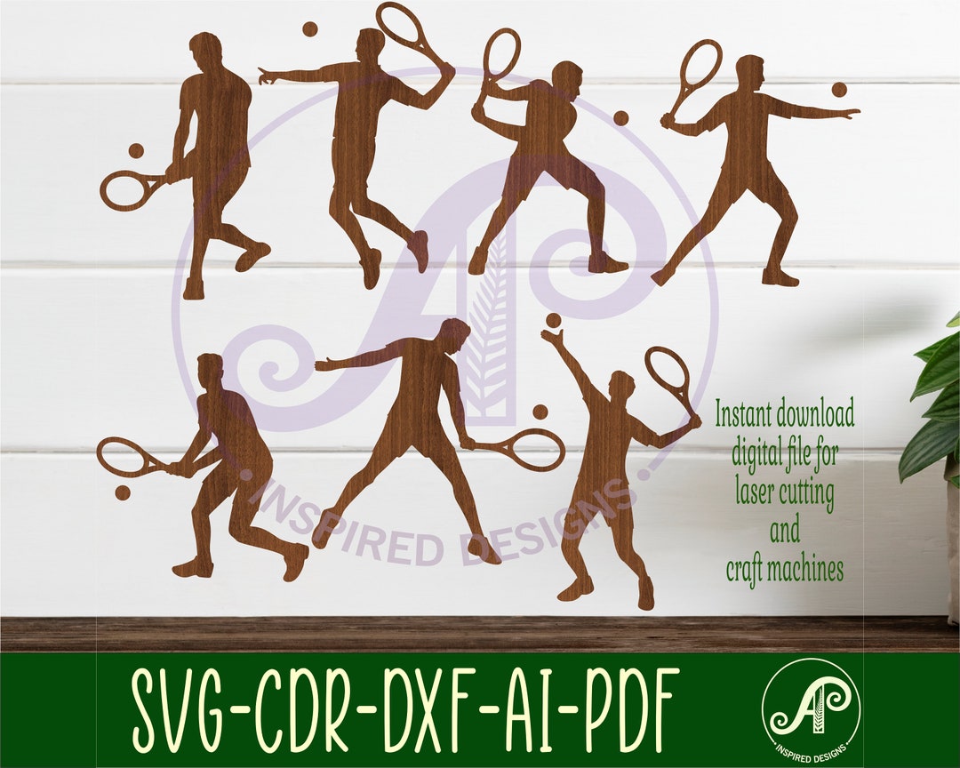 Tennis Male Silhouette Designs, 7 Laser Cut Shapes SVG Vector File, Ai ...