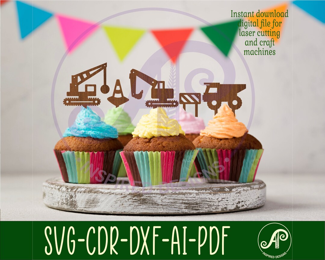 Construction Toppers, 6 Designs SVG Laser Cut, Instant Download Pdf ...
