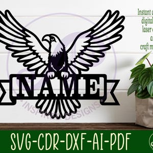 Eagle Name Sign SVG Laser Cut Template, Door or Wall Hanger, Vector ...