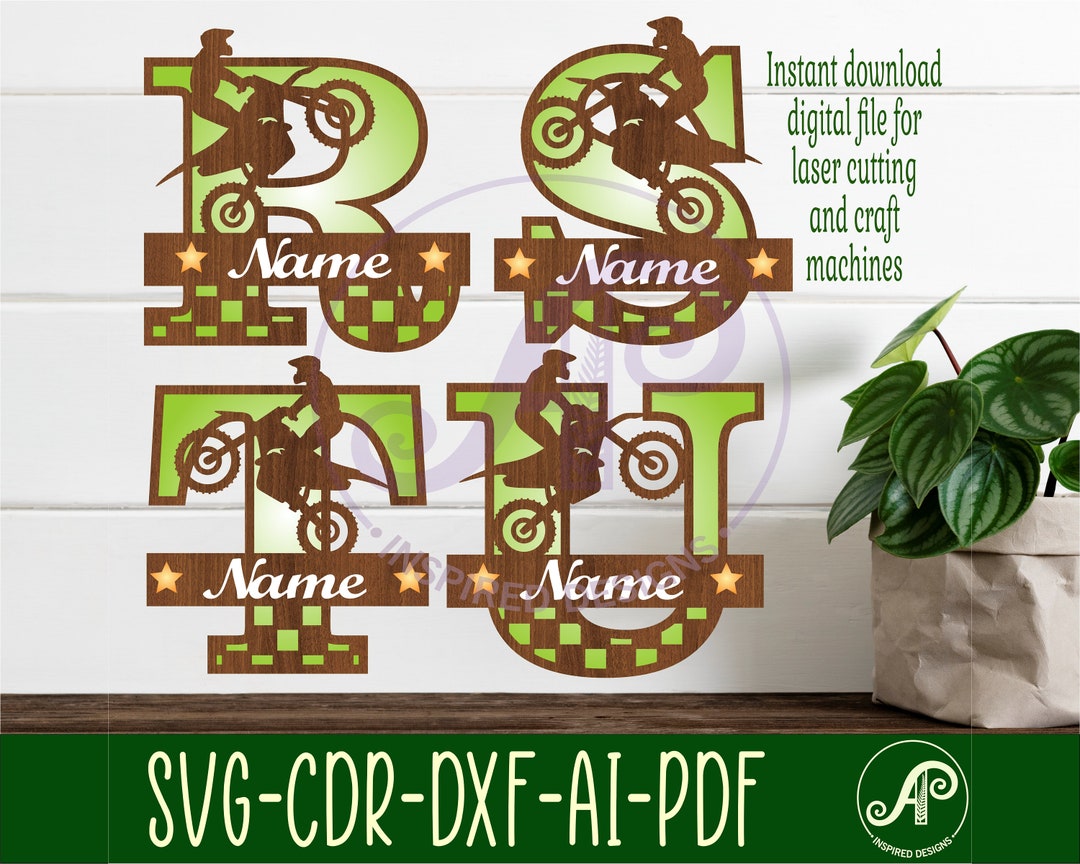 Motocross Monogram Letter Name Signs. 3 Layers SVG Laser Cut File, Door ...
