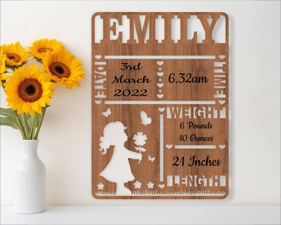 Baby Stats Birth Announcement Plaque: Nursery Wall Hanger SVG (digital ...