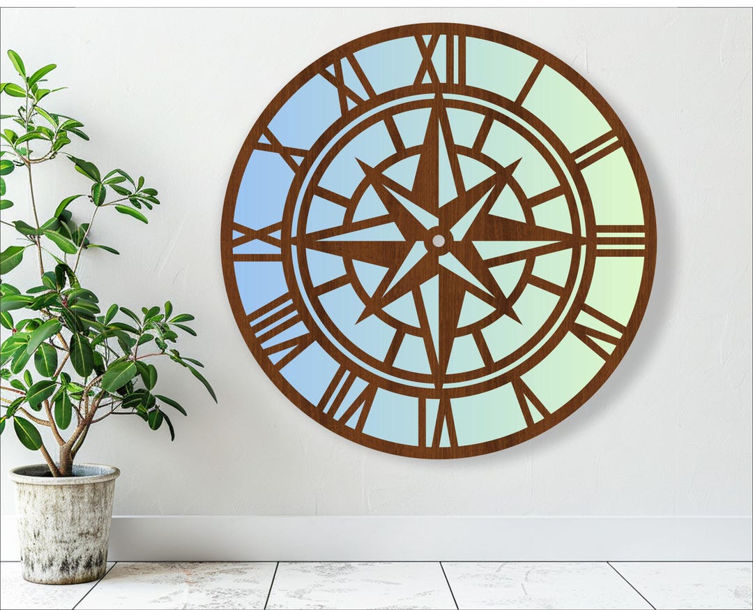 Compass Wall Clock Laser Cut Files, SVG File. Vector File Ai, Cdr, Dxf ...