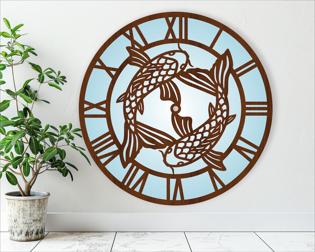 Koi Fish Wall Clock Laser Cut Files, SVG File. Vector File Ai, Cdr, Dxf ...