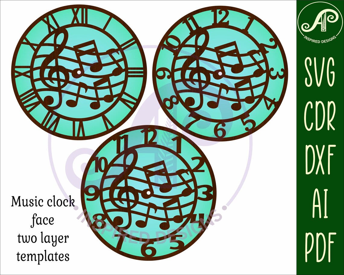 Music Wall Clock Laser Cut Files, SVG File. Vector File Ai, Cdr, Dxf ...