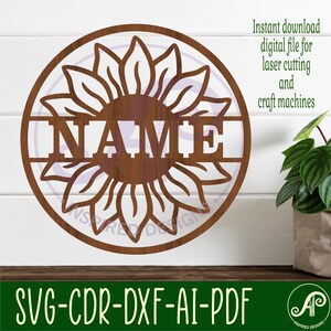 Sunflower Name Sign, SVG, Flower Themed Door or Wall Hanger, Laser Cut ...