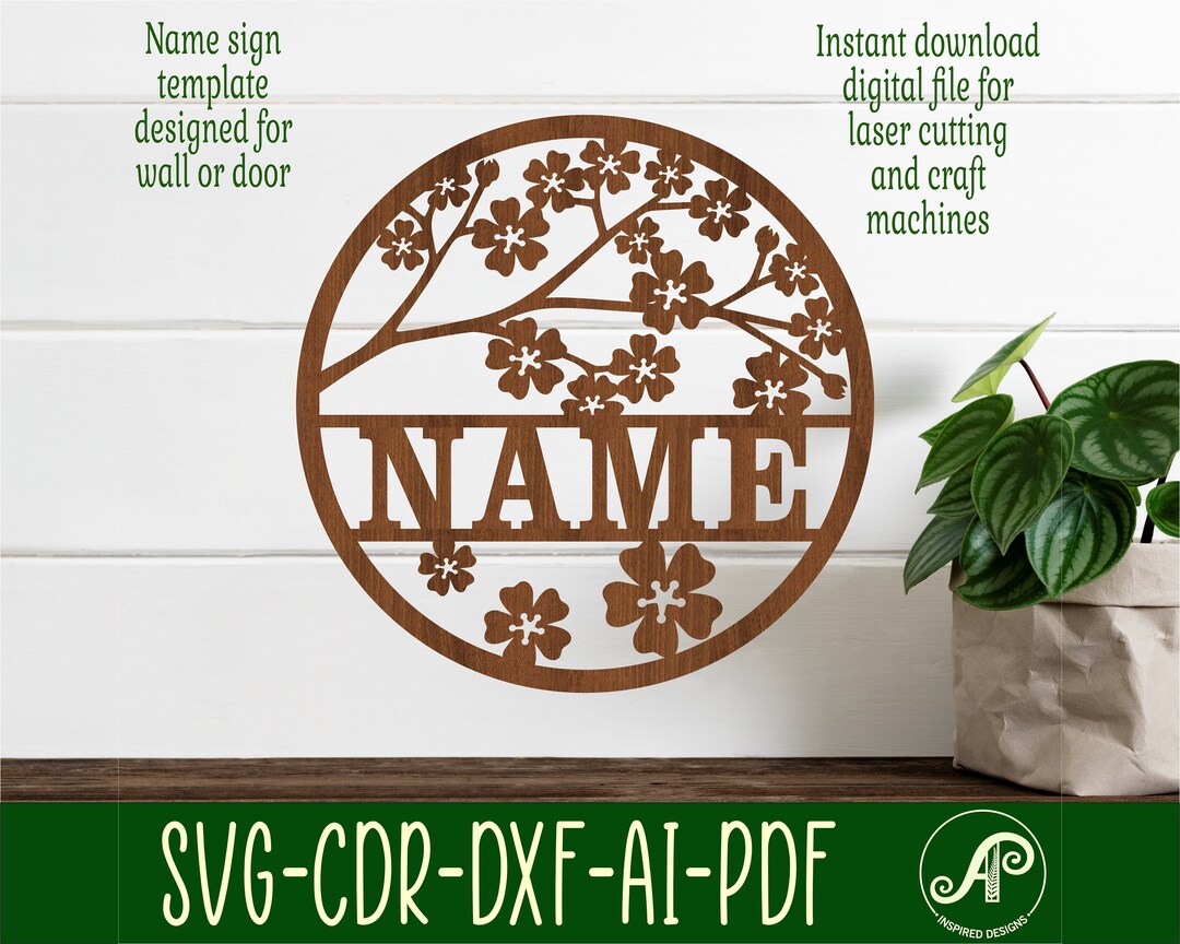 Cherry Blossom Name Sign, SVG, Flower Themed Door or Wall Hanger, Laser ...