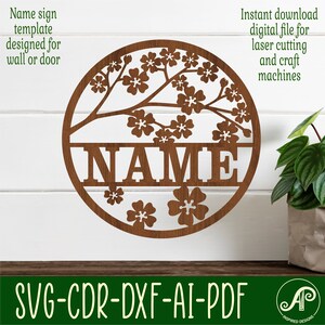 Cherry Blossom Name Sign, SVG, Flower Themed Door or Wall Hanger, Laser ...