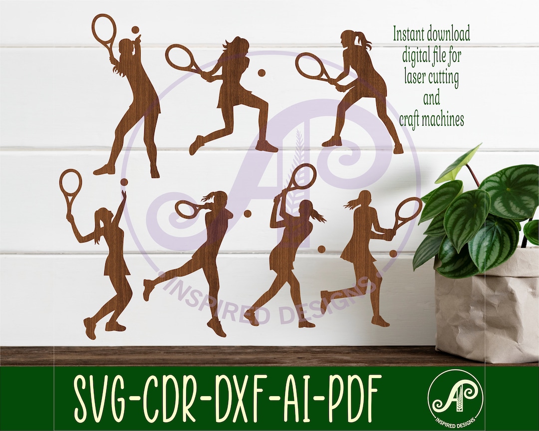 Tennis Female Silhouette Designs, 7 Laser Cut Shapes SVG Vector File ...
