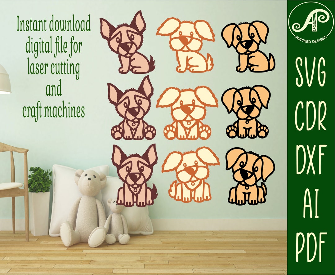 Cute Dog Laser Cut File Shapes. 3 Dogs in 3 Positions Two - Etsy