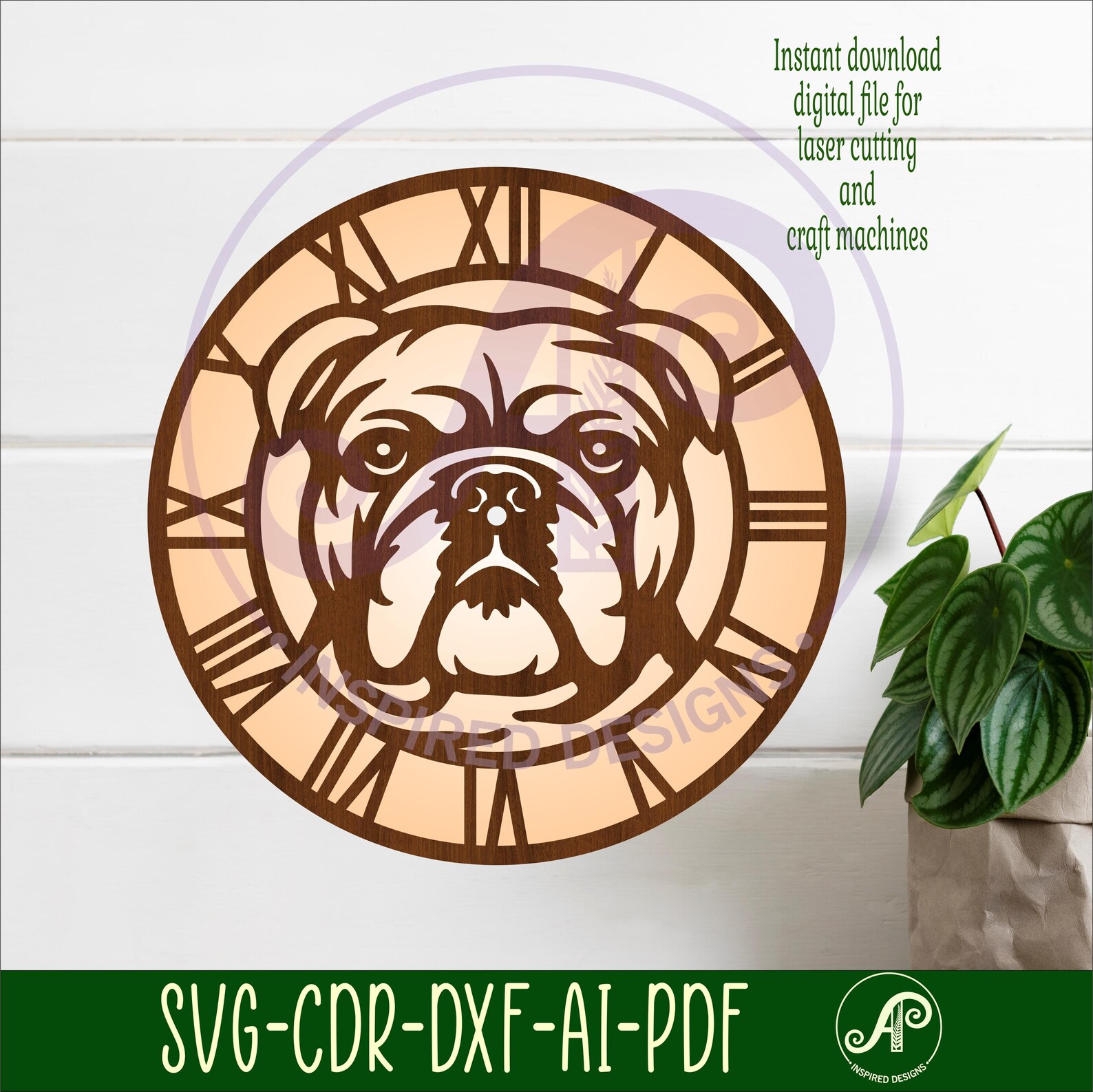 English Bulldog Wall Clock SVG – Laser Cut File, Dog Themed Home Decor ...