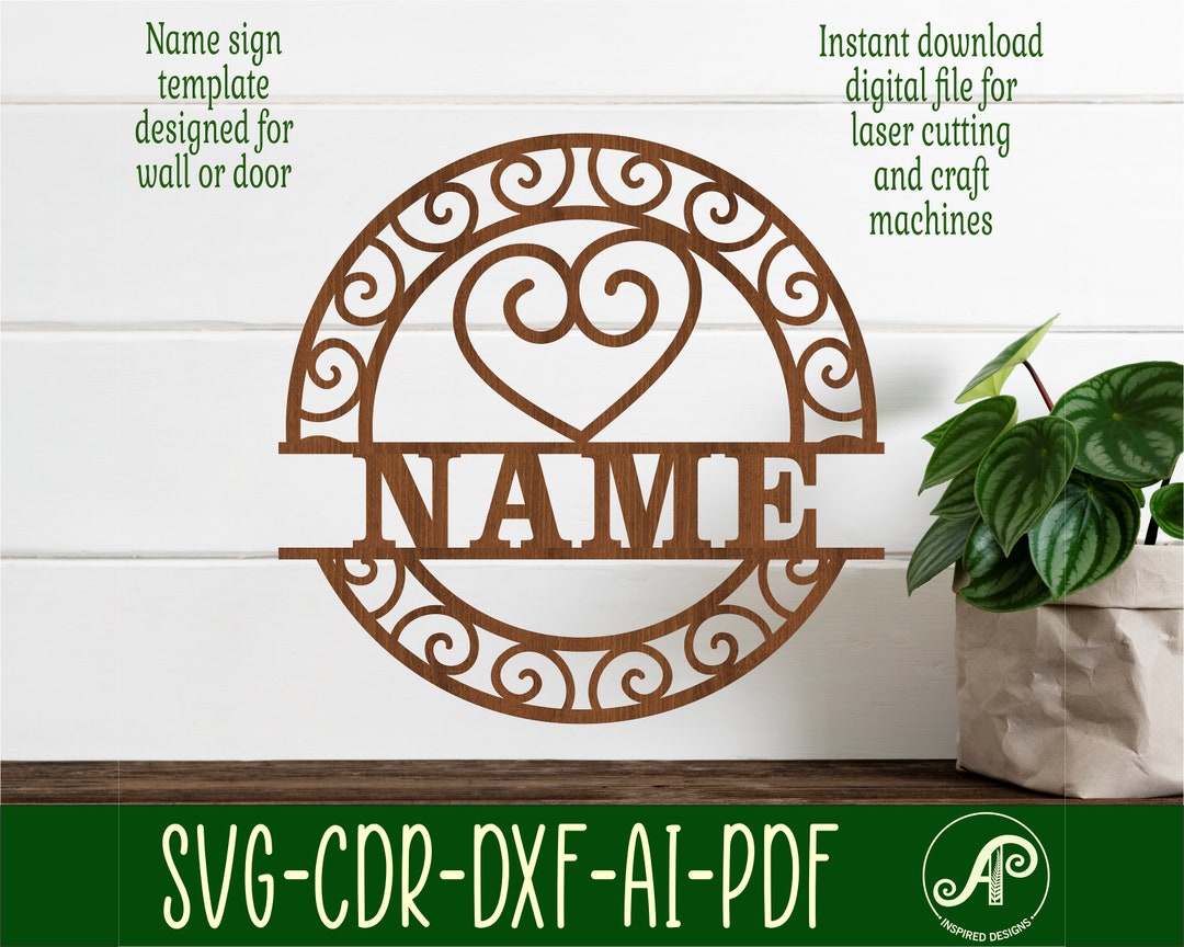 Swirl Heart Name Sign, SVG, Pattern Themed Door or Wall Hanger, Laser ...