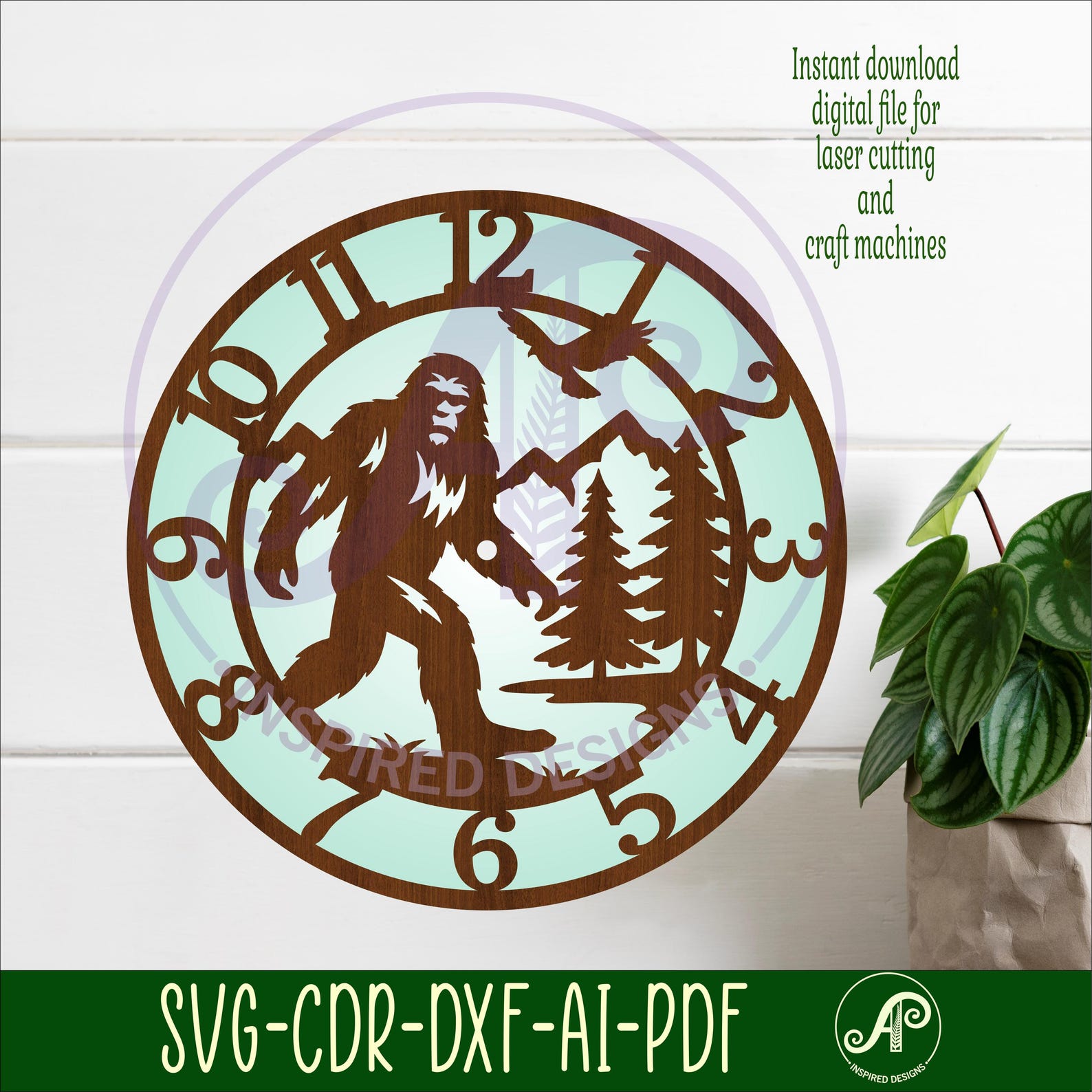 Big Foot Sasquatch Forest Wall Clock Laser Cut SVG Template (digital ...