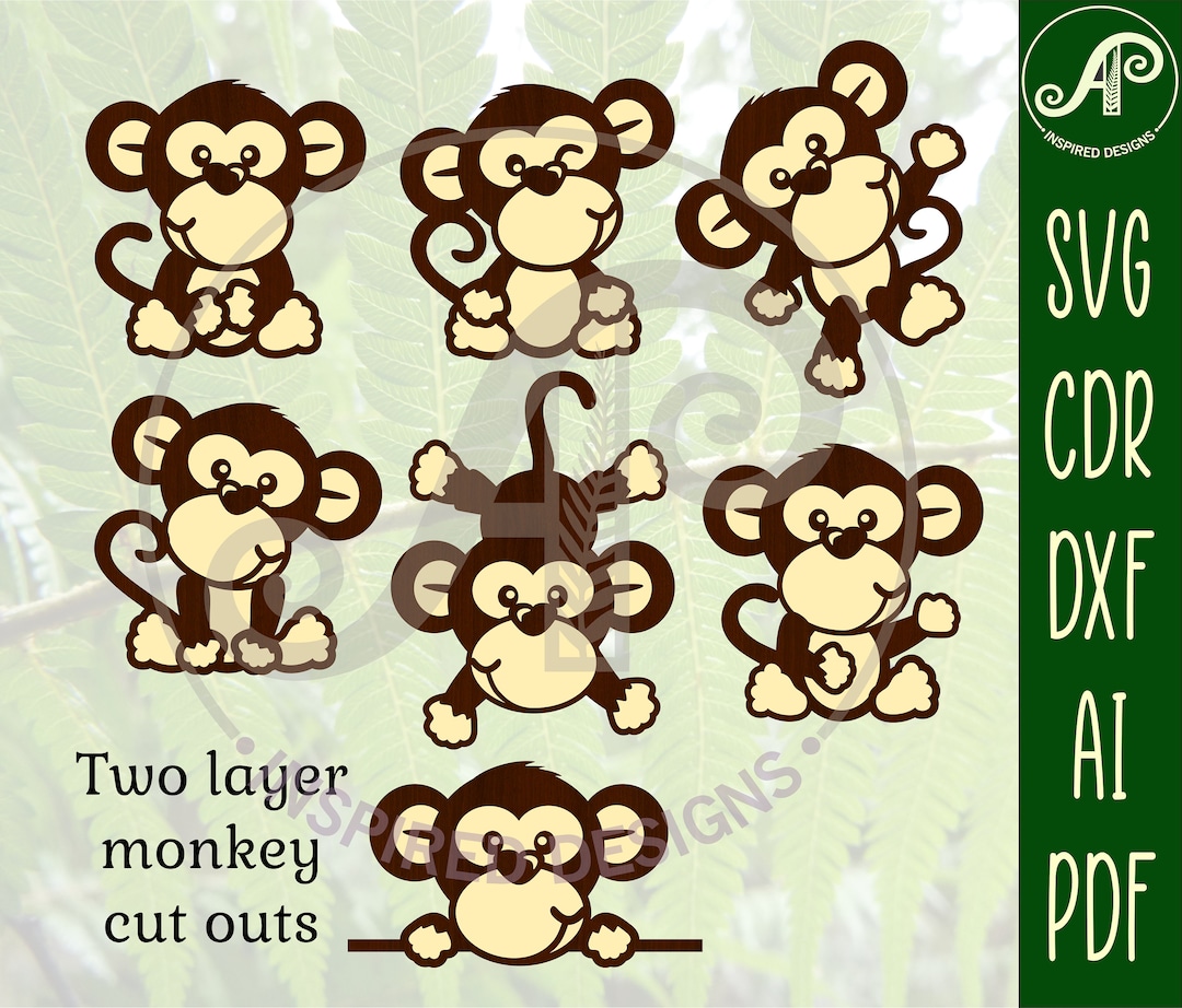 Monkey Laser Cut File Shapes. 7 Two Layer Vector Files SVG - Etsy