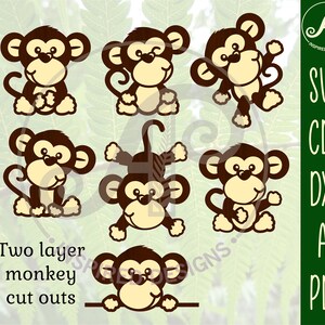 Monkey Laser Cut File Shapes. 7 Two Layer Vector Files SVG, Ai, Cdr ...