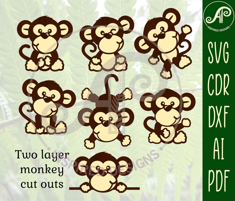 Monkey Laser Cut File Shapes. 7 Two Layer Vector Files SVG, Ai, Cdr ...