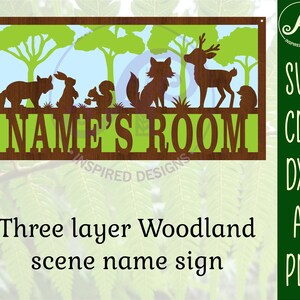 Woodland Scene 3 Layer Name Sign SVG, Animal Décor Themed Door or Wall ...