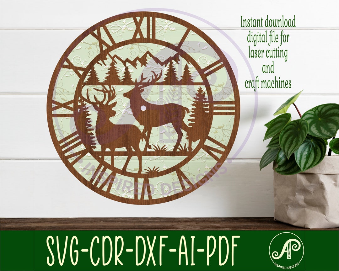 Deer Wall Clock Laser Cut Files, SVG File. Vector File Ai, Cdr, Dxf ...
