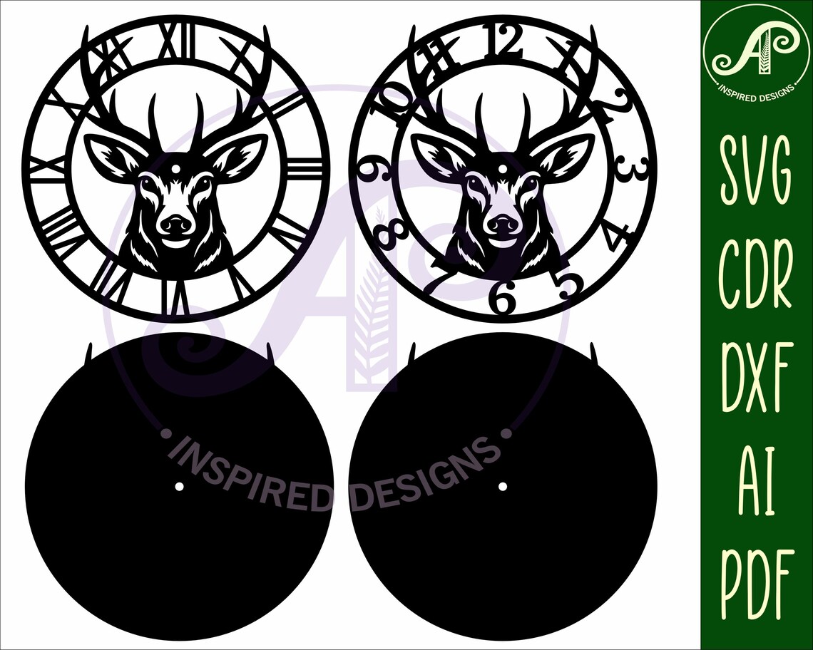 Stag Face Wall Clock Laser Cut Files, SVG File. Vector File Ai, Cdr ...