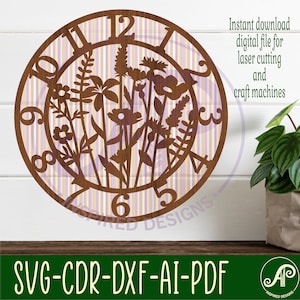 Wild Flower Wall Clock Laser Cut Files, SVG File. Vector File Ai, Cdr ...