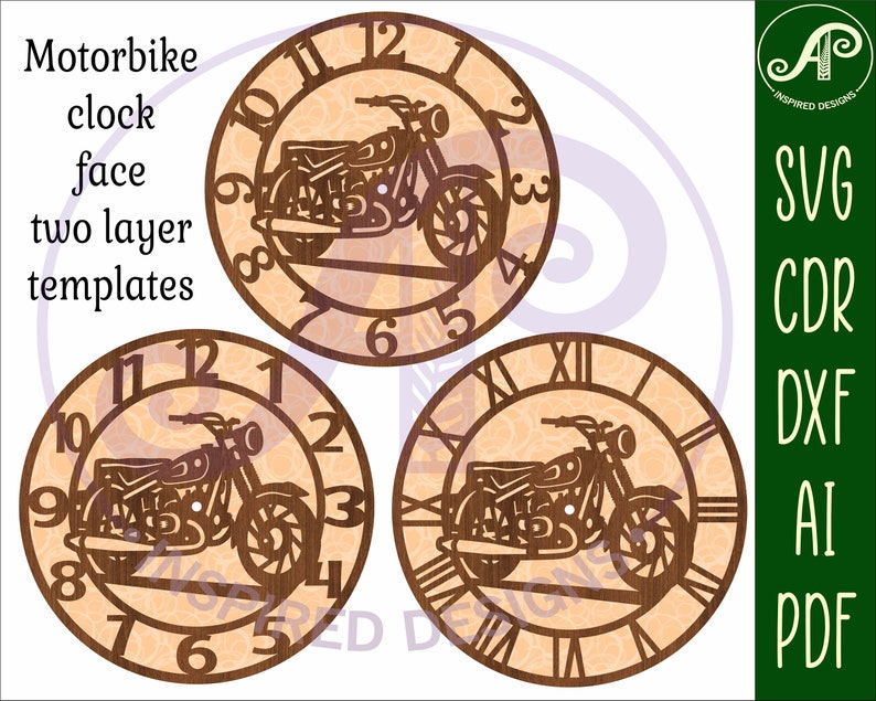Motorcycle Wall Clock Laser Cut Files, SVG File. Vector File Ai, Cdr ...