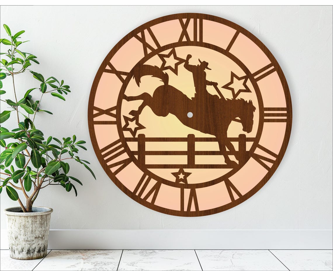 Rodeo Wall Clock Laser Cut Files, SVG File. Vector File Ai, Cdr, Dxf ...