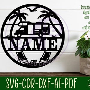 Beach Caravan Name Sign, SVG, Travel Themed Door or Wall Hanger, Laser ...