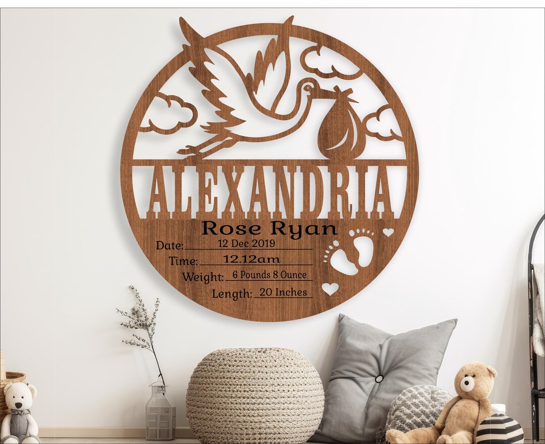 Stork Baby Stats Plaque: Newborn Name Sign Template (digital Download ...