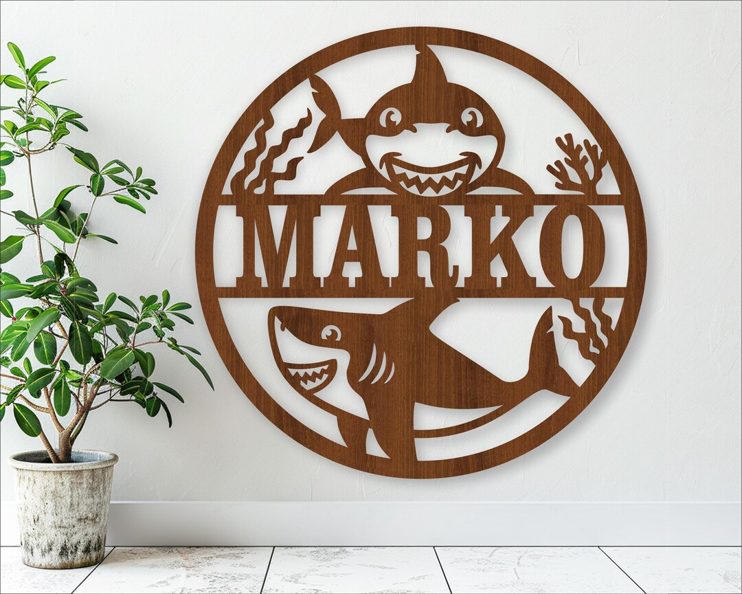 Cute Sharks Name Sign, SVG, Ocean Themed Door or Wall Hanger, Laser Cut ...