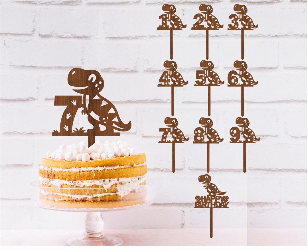 Cute T Rex Number Cake Topper Bundle, SVG Laser Cut, Instant Download ...