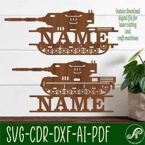 Army Tank Name Sign SVG Laser Cut Template (digital Download) - Etsy