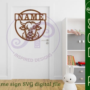 Highland Cow Name Sign, SVG, Animal Themed Door or Wall Hanger, Laser ...