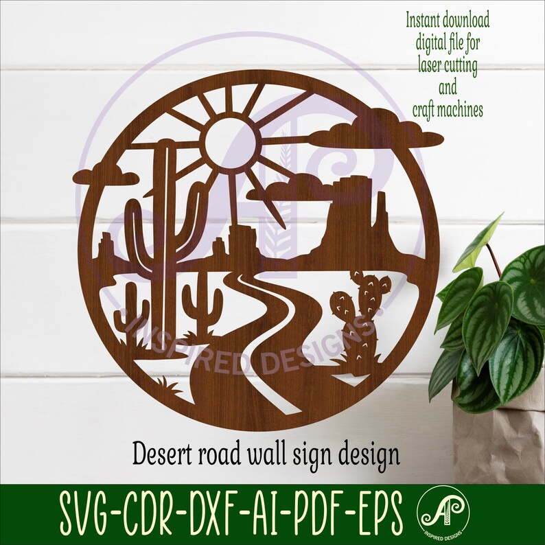 Desert Road Silhouette Wall Sign -laser Cut Cactus Theme Home Decor ...
