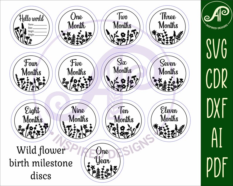 Wildflower Baby Milestone Discs SVG: Laser Cut Template (digital ...
