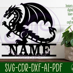 Dragon Name Sign SVG: Laser Cut Door Hanger Template (digital Download ...