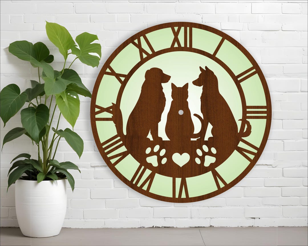 Cat and Dogs Clock Laser Cut SVG Files (digital Download) - Etsy
