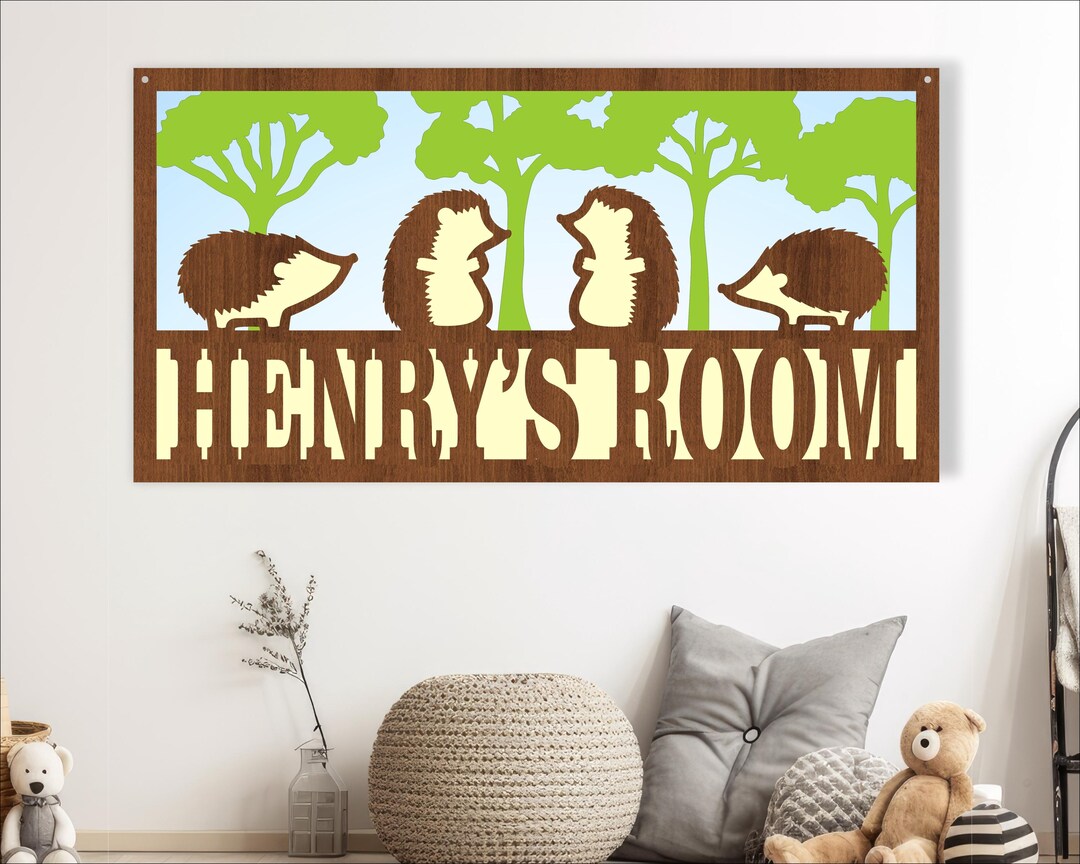 Hedgehogs Scene 3 Layer Name Sign SVG, Animal Décor Themed Wall Hanging ...