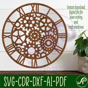 Gears Wall Clock Laser Cut Files, SVG File. Vector File Ai, Cdr, Dxf ...