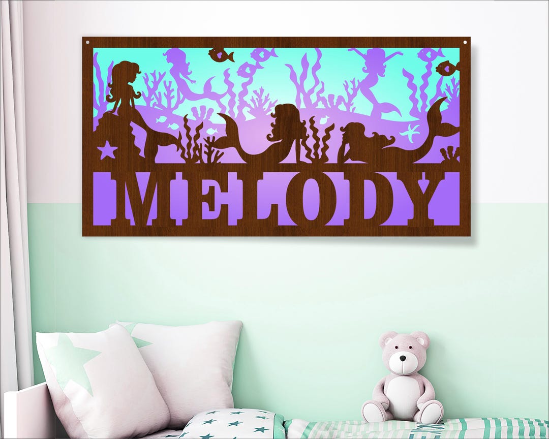 Mermaid Scene 3 Layer Name Sign SVG, Underwater Décor Themed Wall Art ...